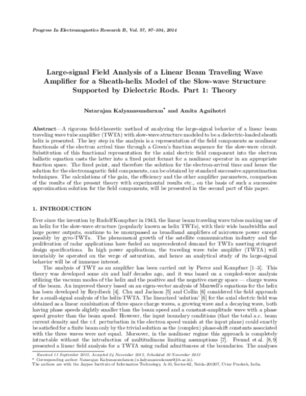 (PDF) Large-Signal Field Analysis of a Linear Beam Traveling Wave Amplifier for a Sheath-Helix ...