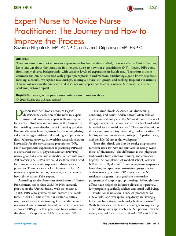 (PDF) Expert Nurse to Novice Nurse Practitioner: The Journey and How to ...