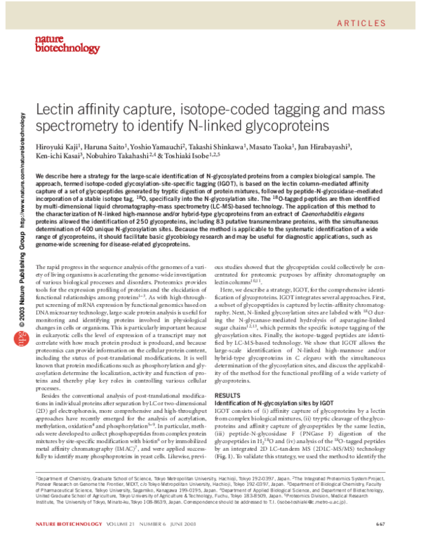 (PDF) Lectin affinity capture, isotope-coded tagging and mass ...
