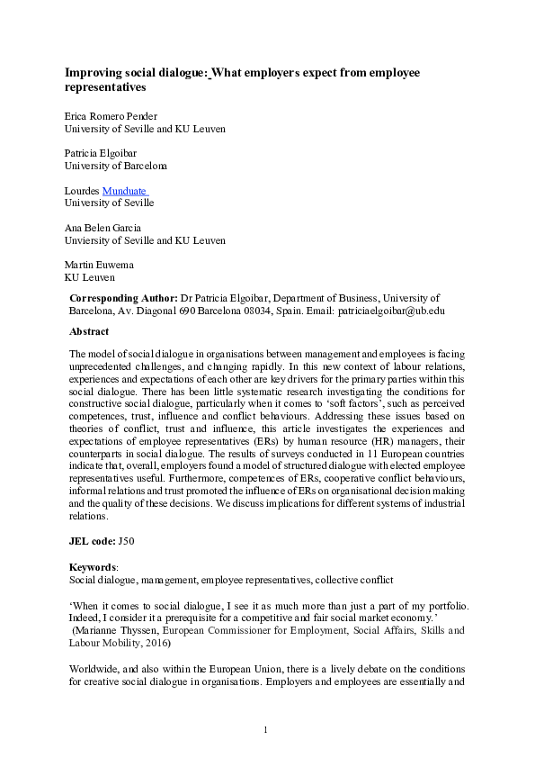 (PDF) Improving social dialogue: What employers expect from employee ...