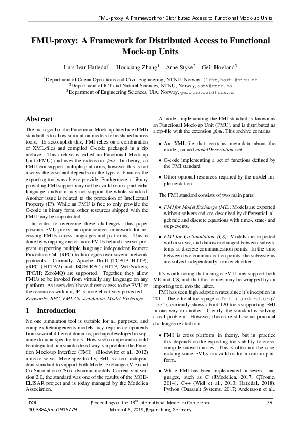 Pdf Fmu Proxy A Framework For Distributed Access To Functional Mock Up Units