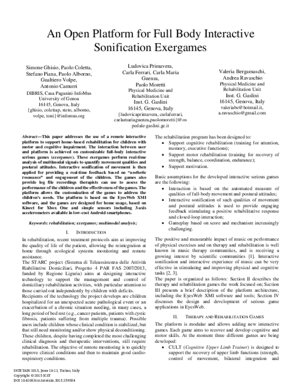 (PDF) An Open Platform for Full Body Interactive Sonification Exergames | Paolo Alborno ...