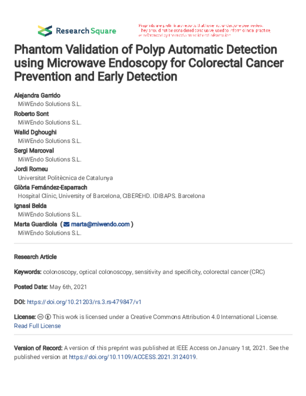 Pdf Phantom Validation Of Polyp Automatic Detection Using Microwave