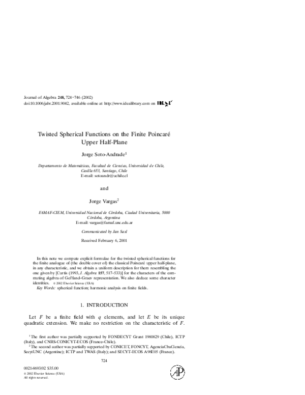 (PDF) Twisted Spherical Functions on the Finite Poincaré Upper Half-Plane