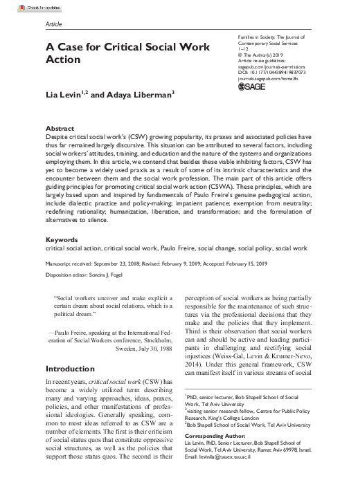 (PDF) A Case for Critical Social Work Action