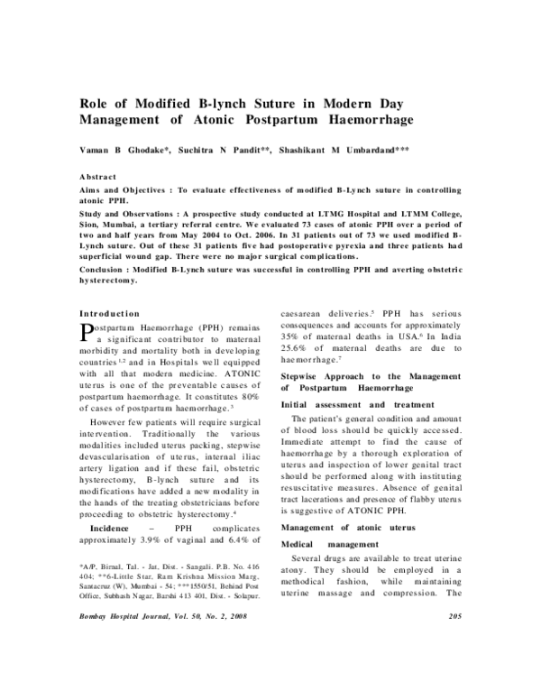 (PDF) Role of Modified B-lynch Suture in Modern Day Management of ...