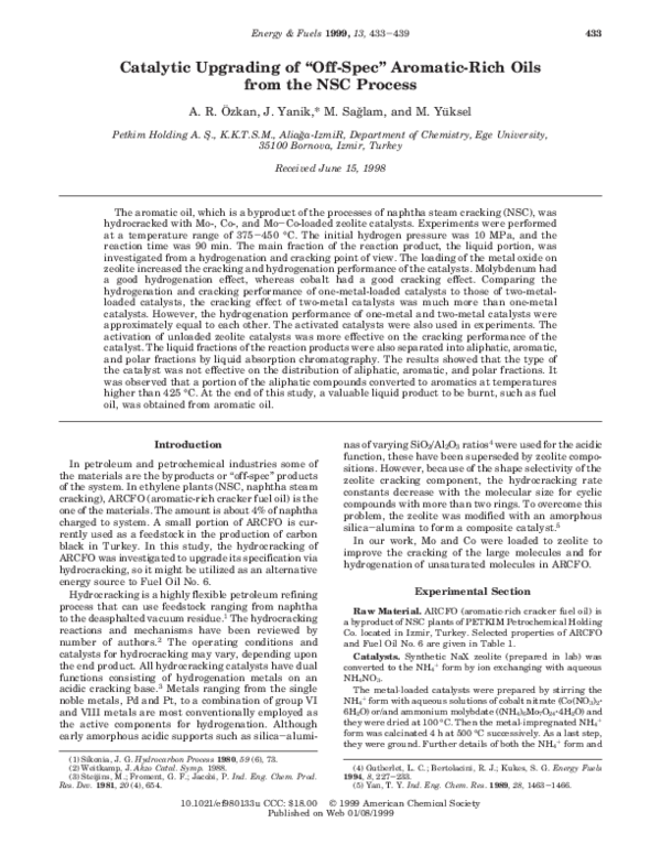 (PDF) Catalytic Upgrading of “Off-Spec” Aromatic-Rich Oils from the NSC ...