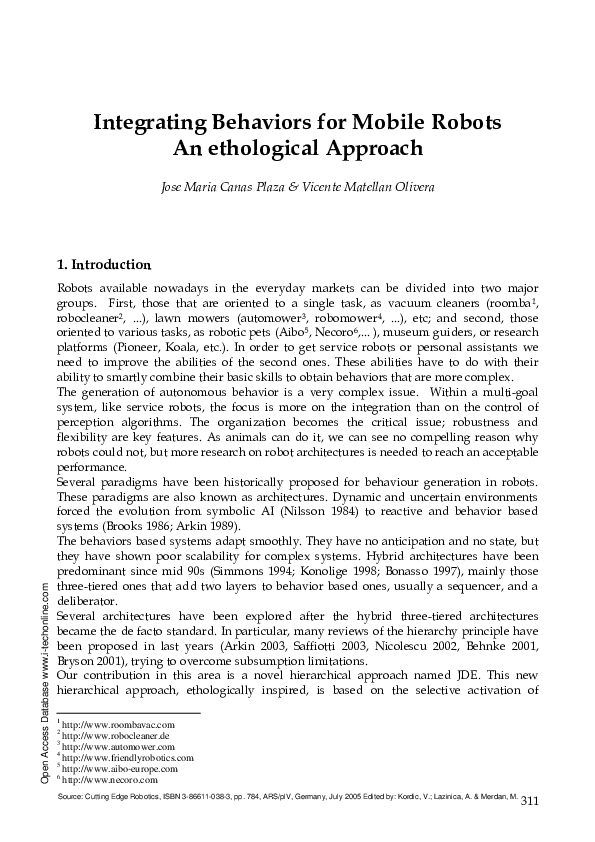 (PDF) Integrating Behaviors for Mobile Robots: an Ethological Approach
