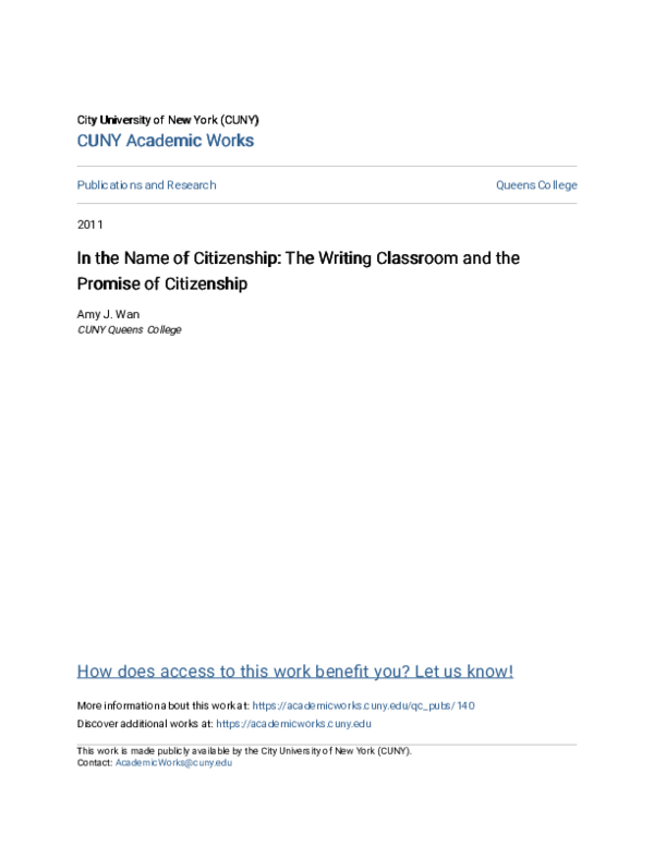 (PDF) In the Name of Citizenship: The Writing Classroom and the Promise ...