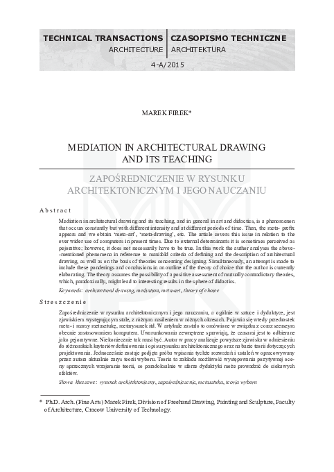 (PDF) Mediation in architectural drawing and its teaching