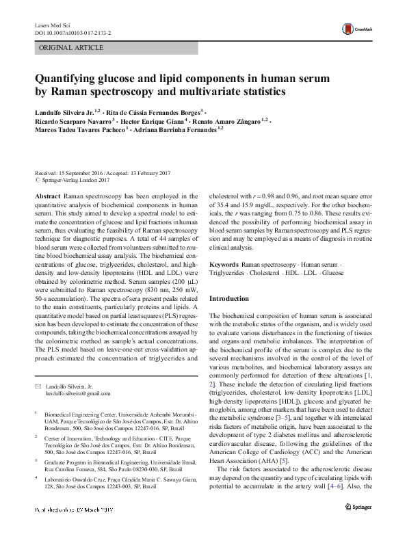 (PDF) Quantifying glucose and lipid components in human serum by Raman ...