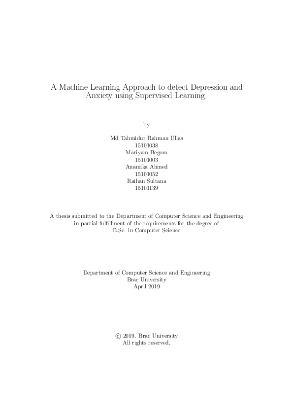 (PDF) A Machine Learning Approach to detect Depression and Anxiety ...