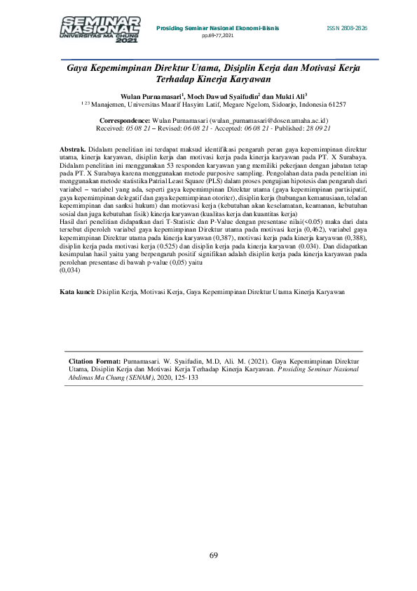 (PDF) Gaya Kepemimpinan Direktur Utama, Disiplin Kerja, dan Motivasi Kerja Terhadap Kinerja Karyawan