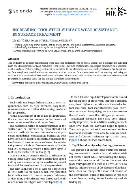 (PDF) Increasing Tool Steel Surface Wear Resistance by Surface Treatment