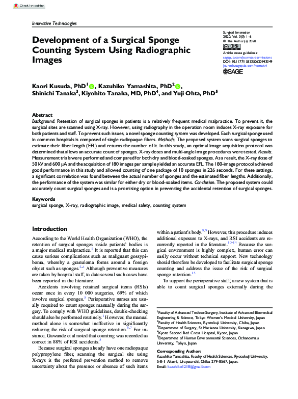 (PDF) Development of a Surgical Sponge Counting System Using ...