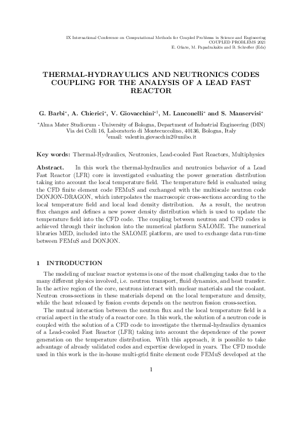 (PDF) Thermal-hydraulic and neutronic codes coupling for the analysis ...