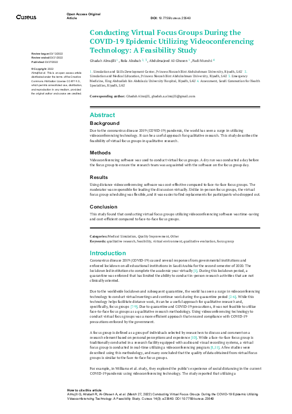 (PDF) Conducting Virtual Focus Groups During the COVID-19 Epidemic Utilizing Videoconferencing ...