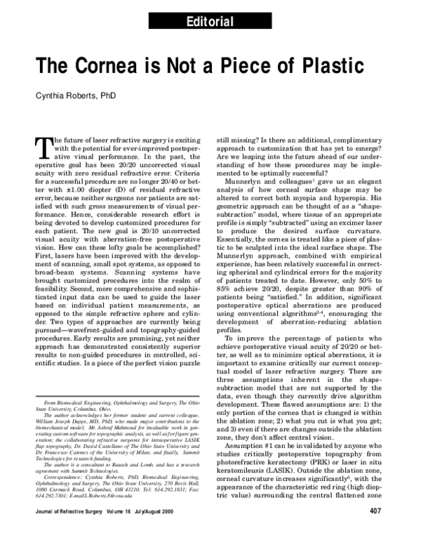 (PDF) The Cornea Is Not a Piece of Plastic