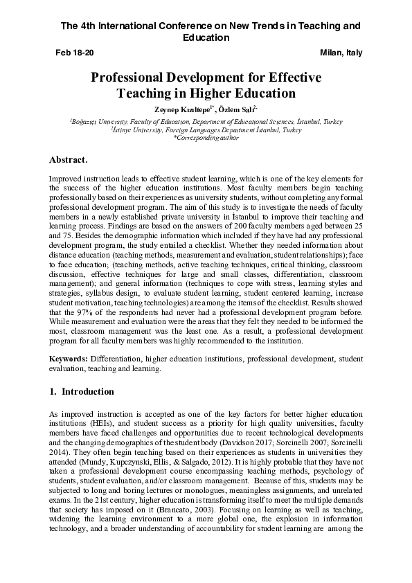 (PDF) Professional Development for Effective Teaching in Higher Education