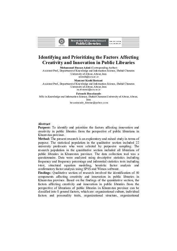 (PDF) Identifying and Prioritizing the Factors Affecting Creativity and ...