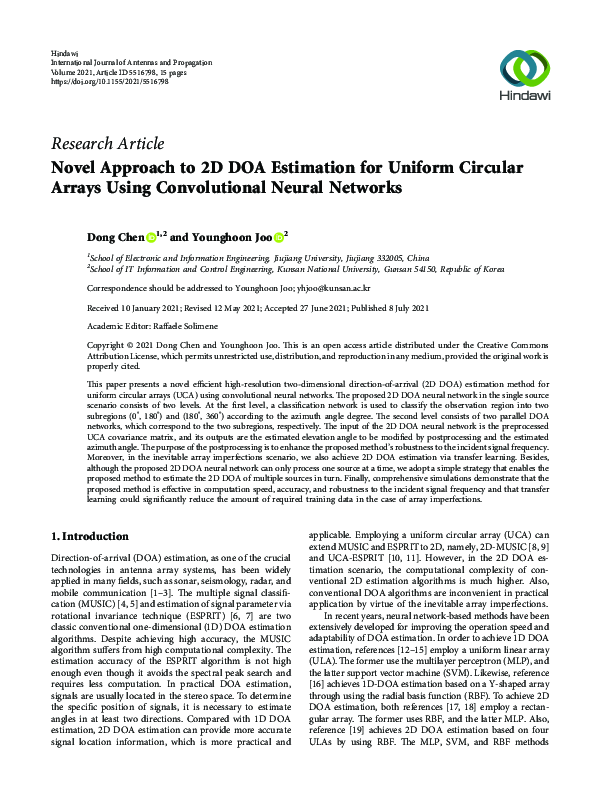 (PDF) Novel Approach to 2D DOA Estimation for Uniform Circular Arrays Using Convolutional Neural ...