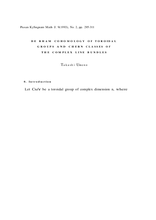 (PDF) De Rham Cohomology of Toroidal Groups and Chern Classes of the ...