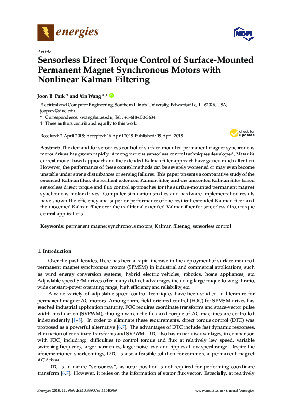 Pdf Sensorless Direct Torque Control Of A Surface Mounted Pmsm Using High Frequency Injection