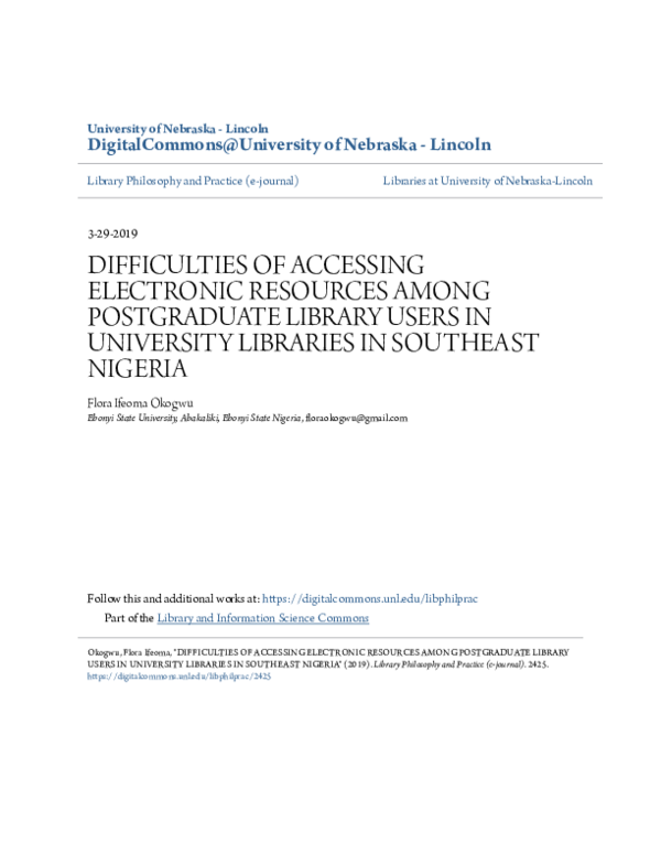 (PDF) Difficulties of Accessing Electronic Resources among Postgraduate ...