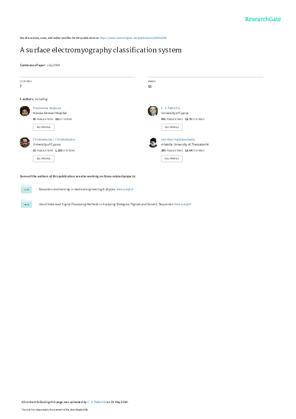 (PDF) A Surface Electromyography Classification System