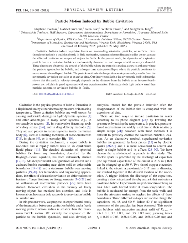 (PDF) Particle motion induced by bubble cavitation