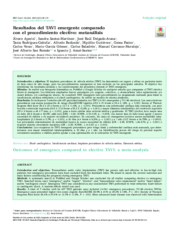 (PDF) Outcomes of emergency compared to elective TAVI: a meta-analysis