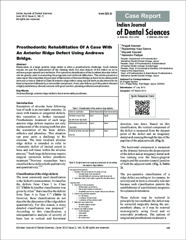 (PDF) Prosthodontic Rehabilitation Of A Case With An Anterior Ridge ...