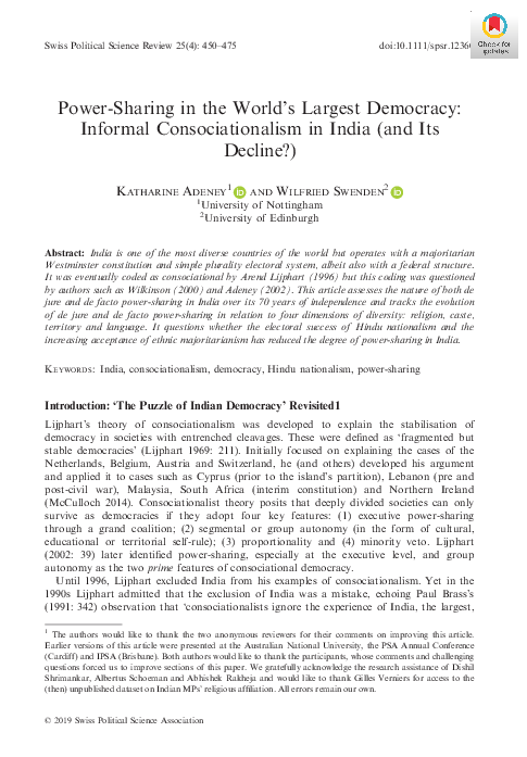 (PDF) Power‐Sharing in the World's Largest Democracy: Informal ...