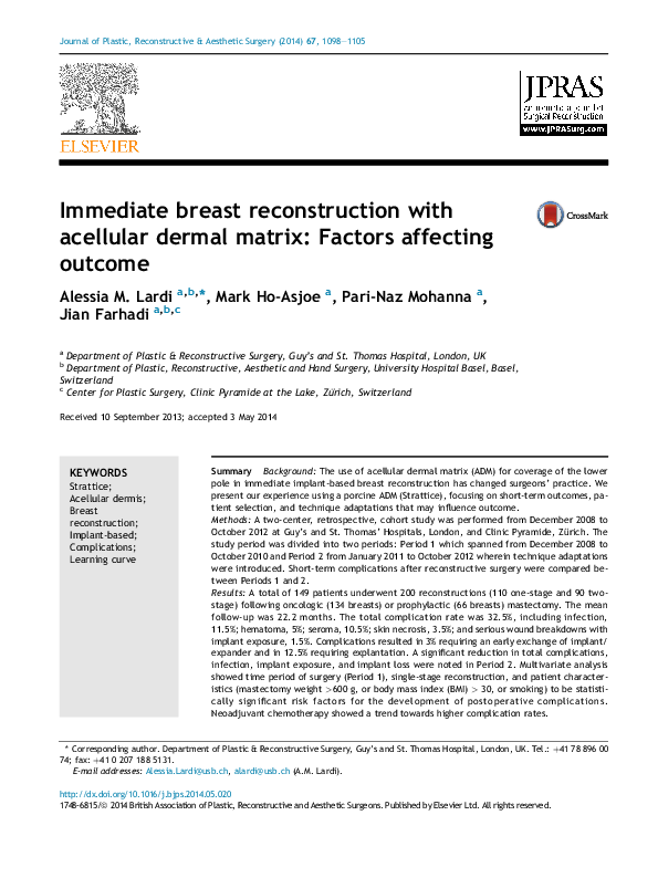 (PDF) Immediate breast reconstruction with acellular dermal matrix ...