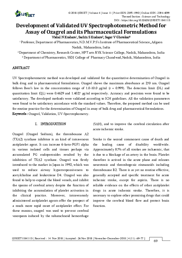 (PDF) Development of Validated UV Spectrophotometric Method for Assay of Ozagrel and its ...