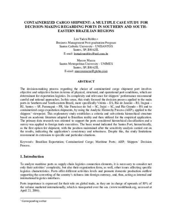 (PDF) Containerized Cargo Shipment: A Multiple Case Study for Decision ...