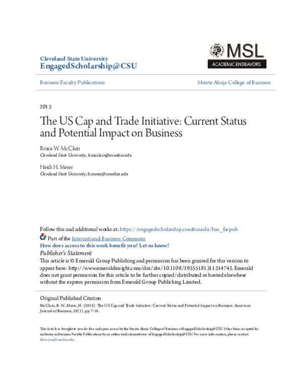 (PDF) The US cap and trade initiative: current status and potential ...