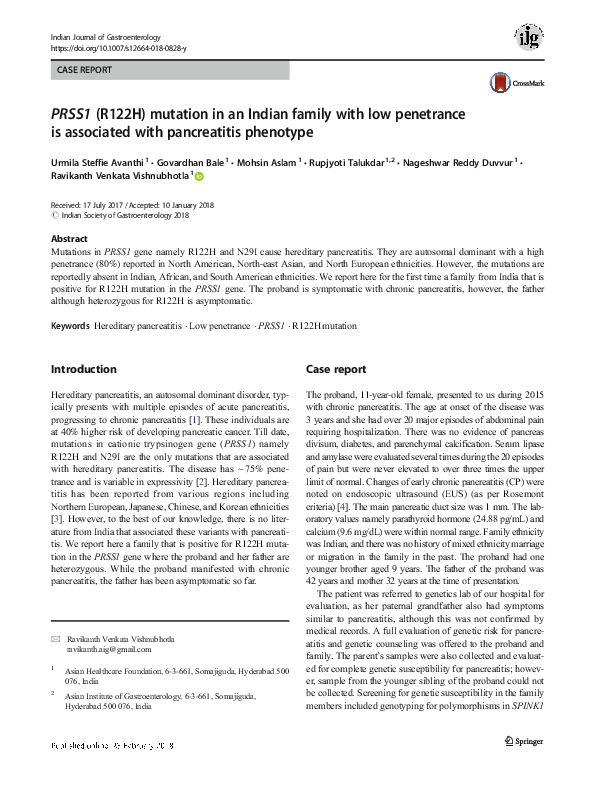 (PDF) PRSS1 (R122H) mutation in an Indian family with low penetrance is ...