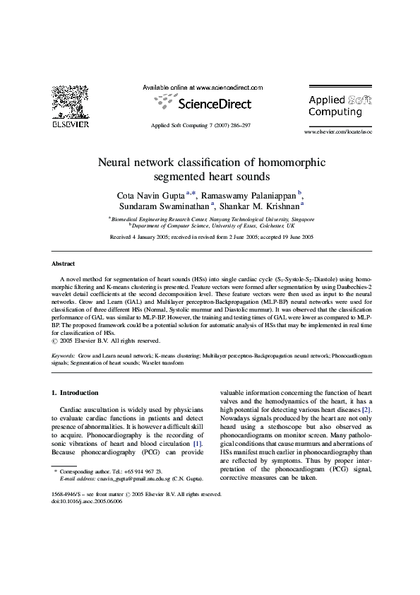 (PDF) Neural network classification of homomorphic segmented heart sounds