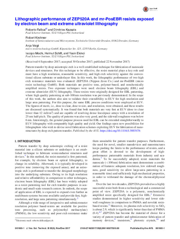 (PDF) Lithographic performance of ZEP520A and mr-PosEBR resists exposed ...