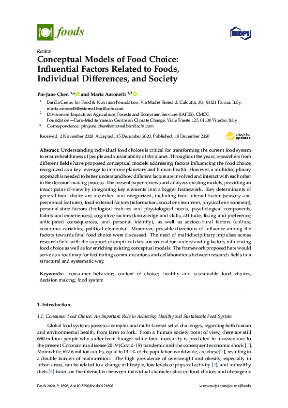 (PDF) Conceptual Models of Food Choice: Influential Factors Related to ...