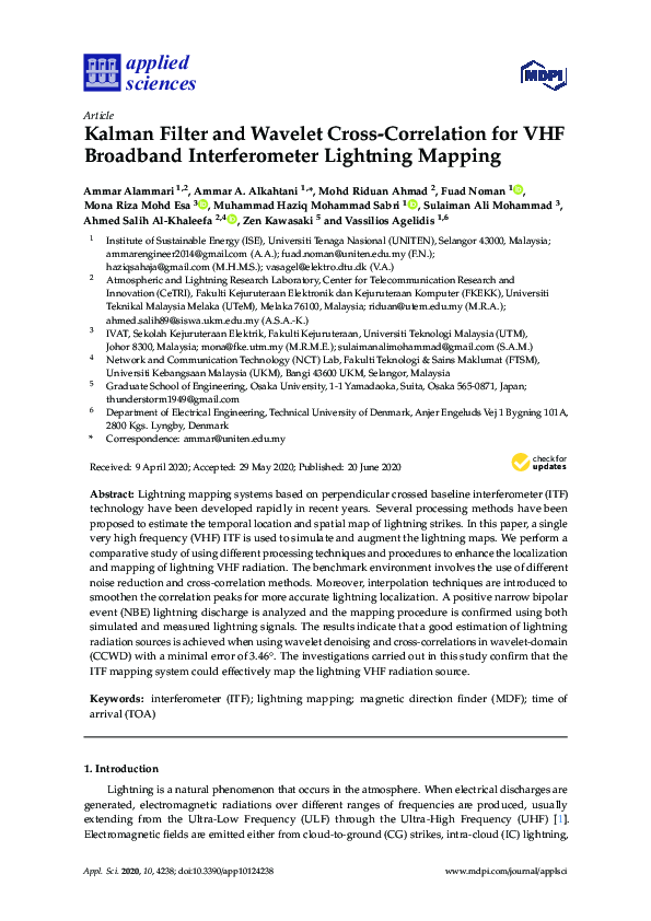 (PDF) Kalman Filter and Wavelet Cross-Correlation for VHF Broadband Interferometer Lightning Mapping