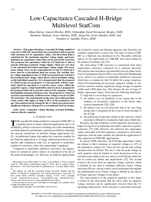 (PDF) Low-Capacitance Cascaded H-Bridge Multilevel StatCom