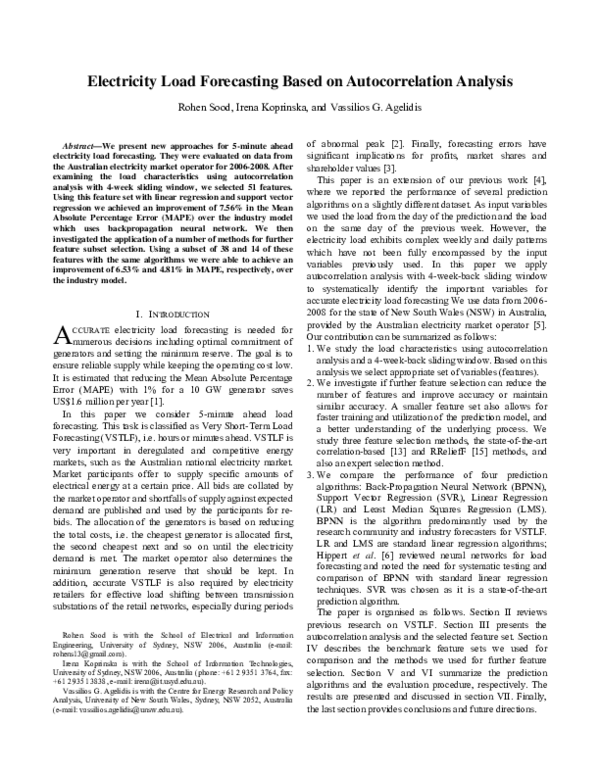 (PDF) Electricity load forecasting based on autocorrelation analysis