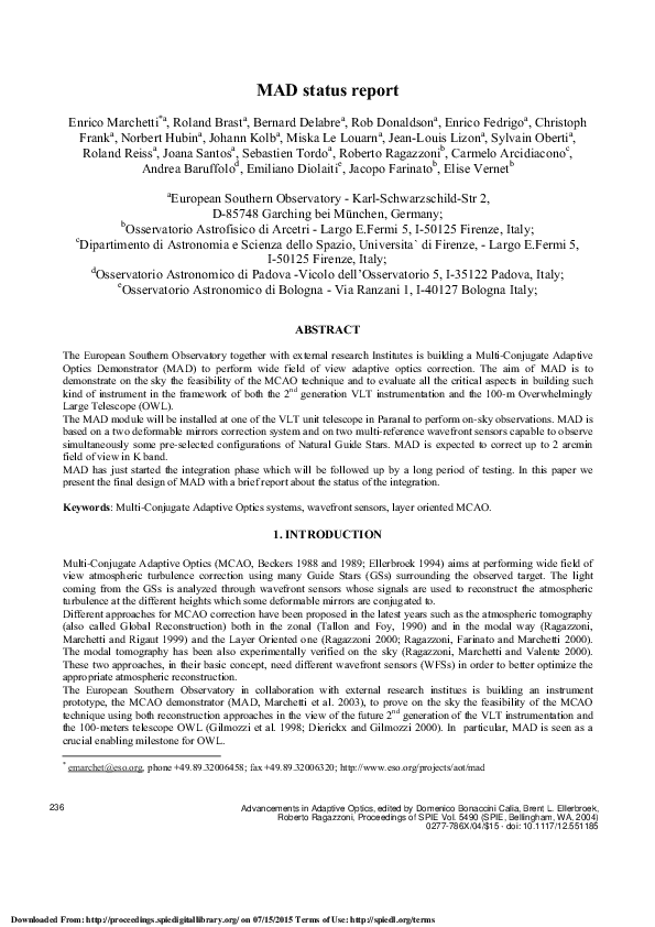 (PDF) MAD status report