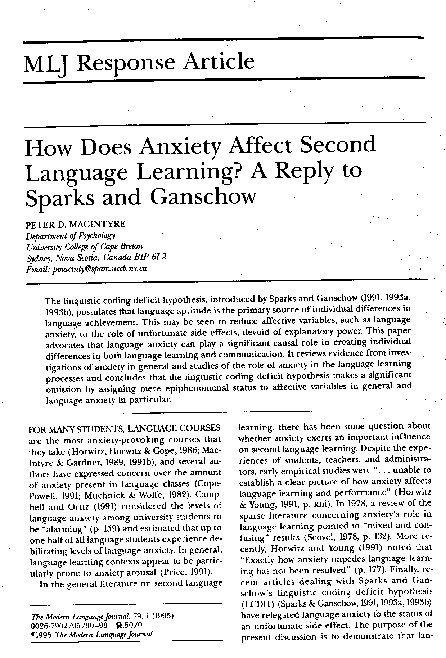 (PDF) How Does Anxiety Affect Second Language Learning? A Reply to ...