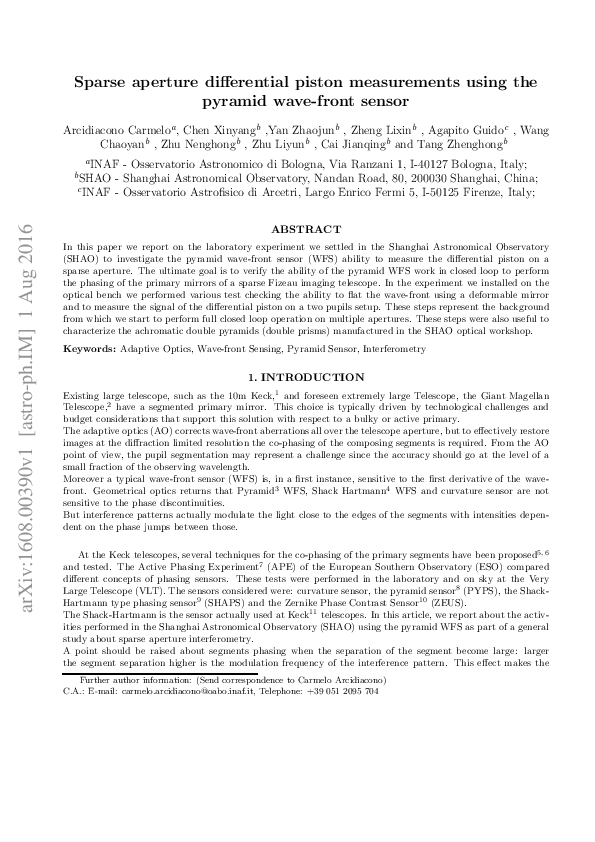 (PDF) Sparse aperture differential piston measurements using the pyramid wave-front sensor