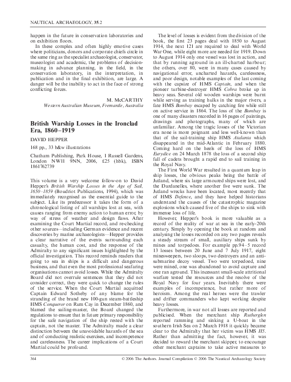 (PDF) British Warship Losses in the Ironclad Era, 1860?1919 - By DAVID ...