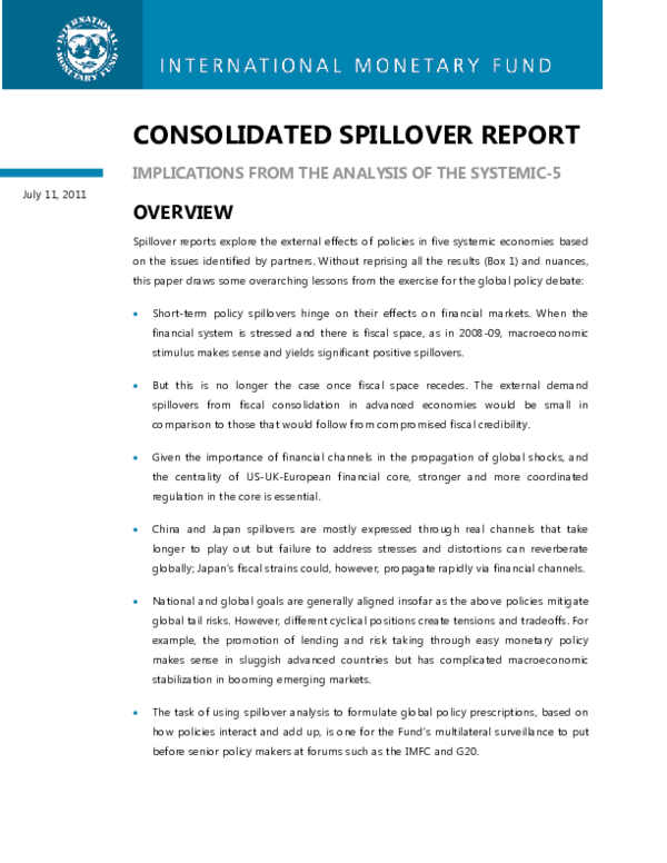 (PDF) Consolidated Spillover Report - Implications from the Analysis of ...