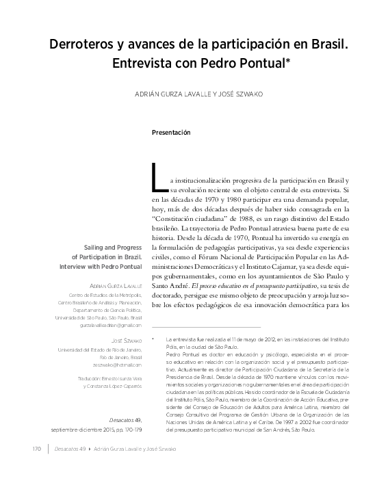 (PDF) Derroteros y avances de la participación en Brasil. Entrevista ...